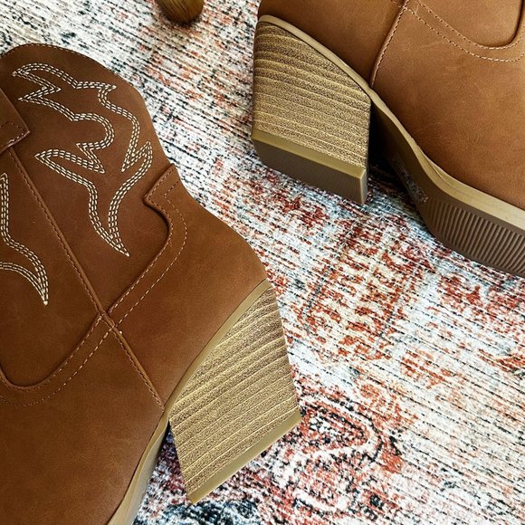 Soda | Shoes | Newcognac Tan Cowboy Cowgirl Western Ankle Boot Booties ...